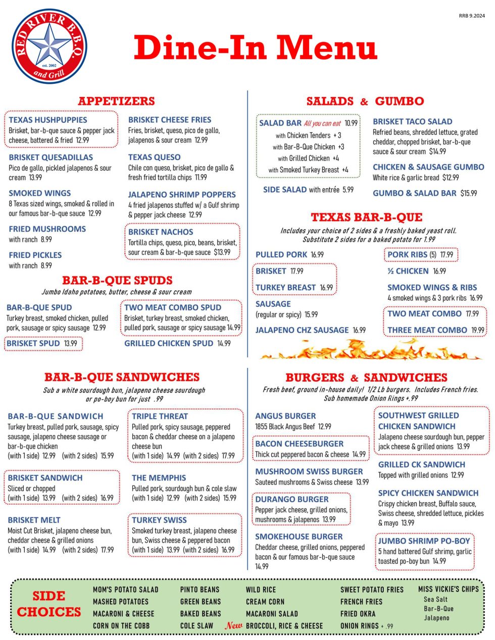 Dine-In Menu | Red River BBQ & Grill
