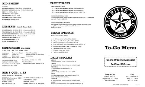 To-Go Menu | Red River BBQ & Grill
